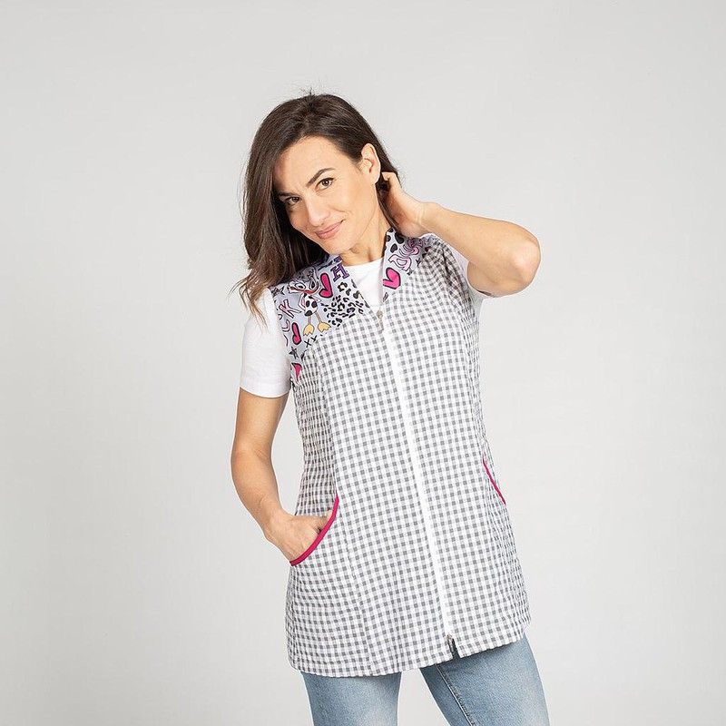 Bata de tirantes para profesora, color gris estampado duck, marca Garys ...